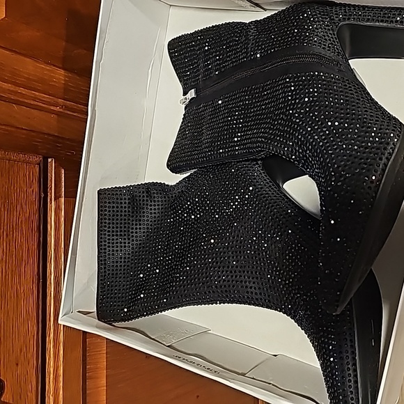 Shoes | Bling Boots Black 95 Shiny Rhinestone Shimmer Metallic ...